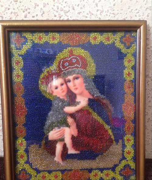 Икона бисером "Мадонна с младенцем" 18,5х22,5 см
