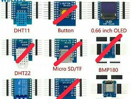 NodeMcu esp8266 d1 mini и прочие элементы к нему