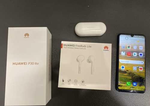 Huawei p30 lite + наушники Bluetooth FreeBuds lite