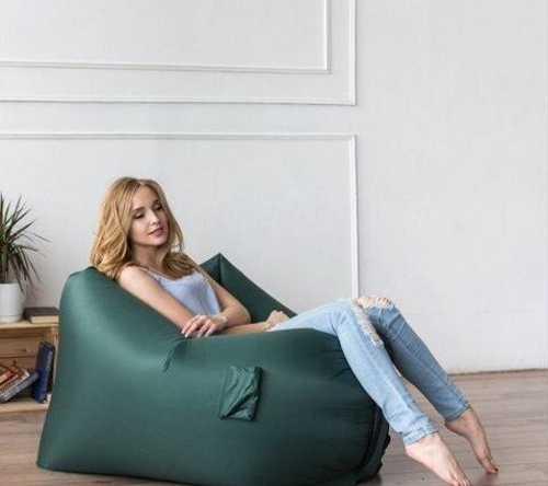 Надувное кресло-лежак зеленый Ламзак с карманами