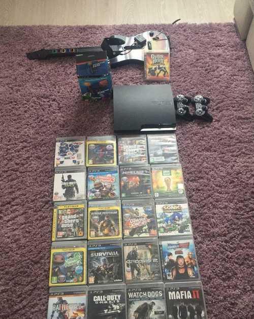 PS3 + 20 игр + PS move + Guitar Hero World Tour