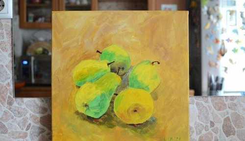 Картина Груши, интерьерная, фрукты, натюрморт