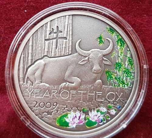 Монета 1 доллар 2009, Ниуэ, год Быка, серебро