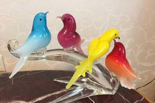 Скульптура Разноцветные птицы на ветке, Murano Ита