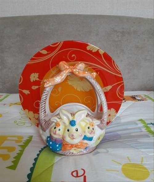 Ваза конфетница керамика Кролик + тарелка Luminarc