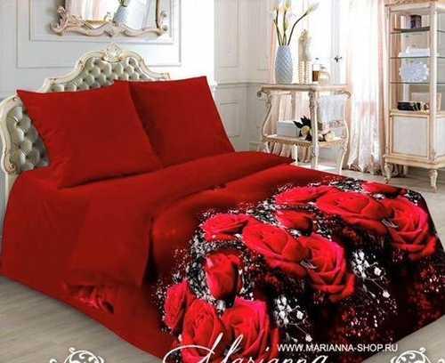 Постельное белье 2 спальное 3D красное розы