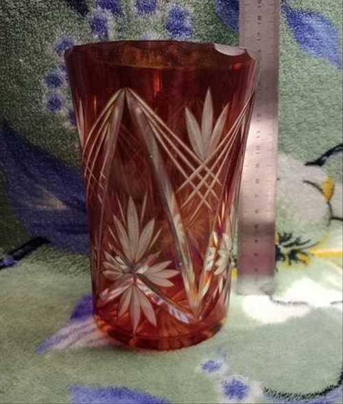 Хрустальная ваза СССР красное рубиновое стекло