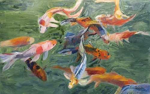Картина маслом на холсте 50х70. Рыбы