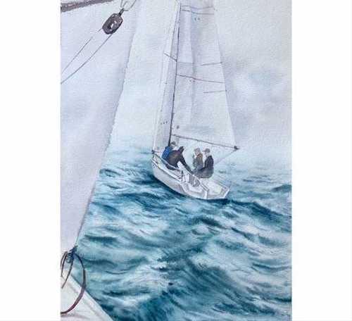 Картина акварелью «Яхта»