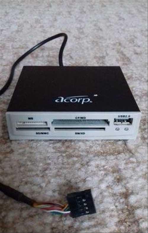 Картридер внутренний 3.5" Acorp crip200-W, USB2