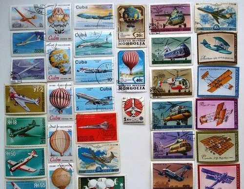 Почтовые марки 34 штуки Воздушный транспорт