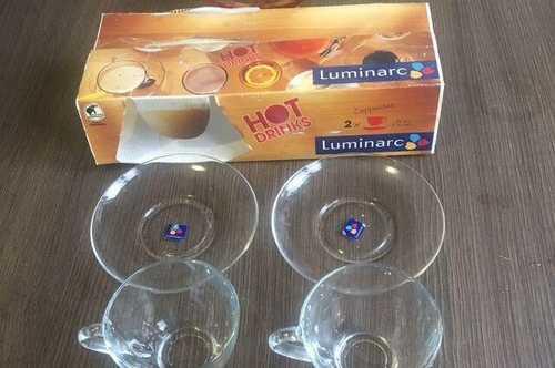 2 новые кофейные чашки luminarc с блюдцами