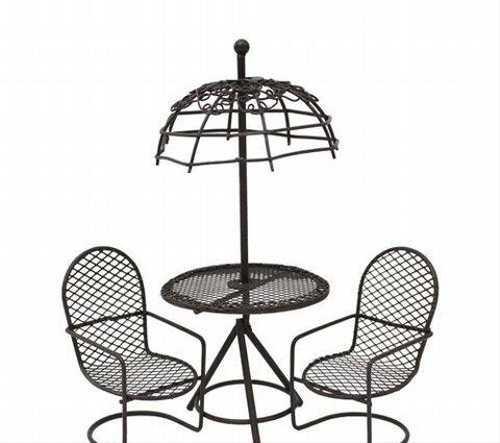 Миниатюра "Металлический стол с зонтиком и двумя стульями", цвет коричневый, арт. KB4245/S3