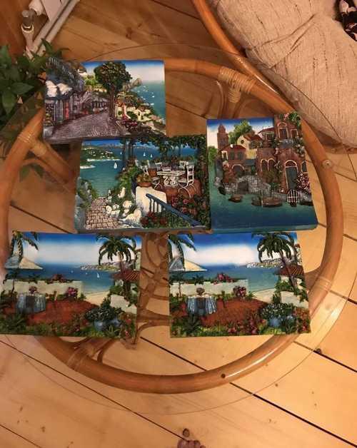 Объемные гипсовые настенные панно 5 шт