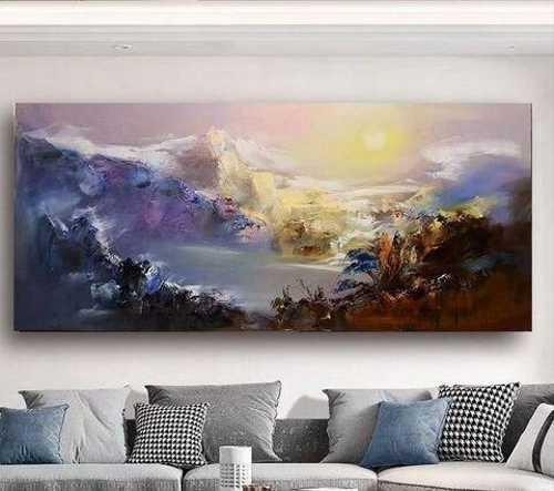 Картины маслом на холсте Горное озеро на рассвете