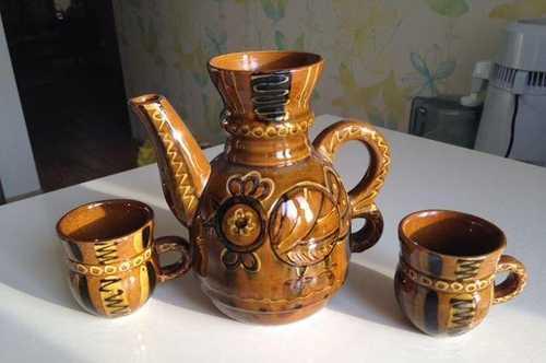 Глиняный чайник/кувшин/графин с 2мя чашками | Festima.Ru - Мониторинг .