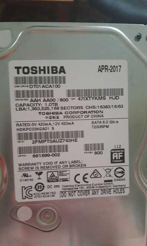 HDD 1Tb Toshiba 7200 - Состояние нового