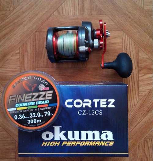 Рыболовная катушка Okuma Cortez, леска Savage Gear