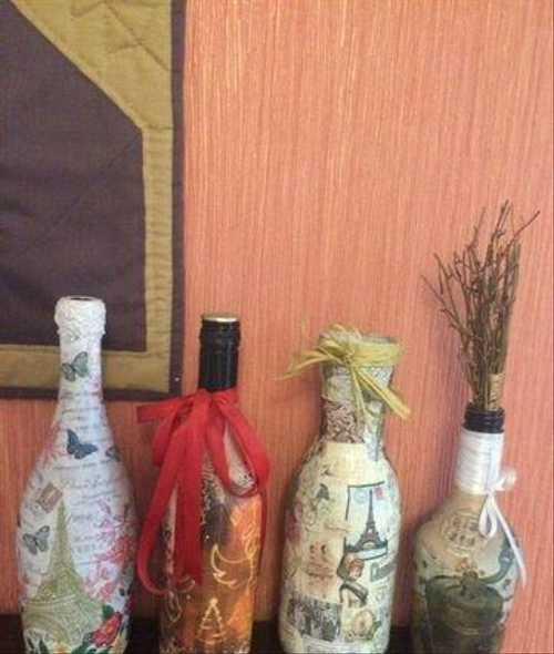 Бутылки декоративные, декупаж