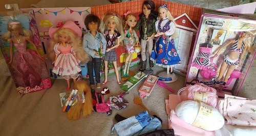 Barbie, Ever After high, Liv, Poppy и ткани-пряжа