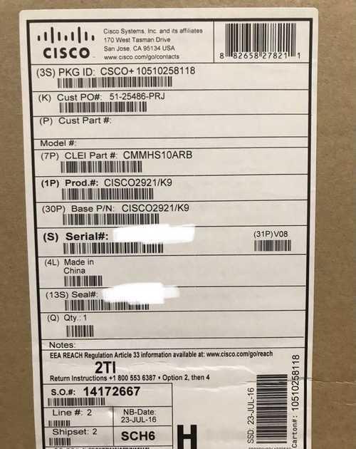 Новый Cisco Cisco2921/K9