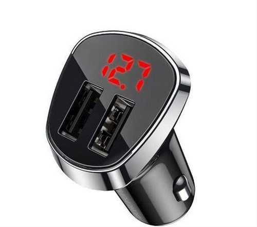 Зарядное авто 2*USB -2,4A+вольтметр"BZ15" черный