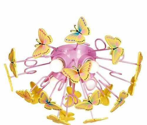 Люстра потолочная с бабочками розовая