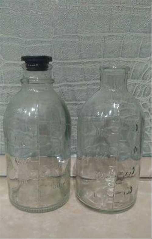 Бутылка мерная, литровые бутылки, банки