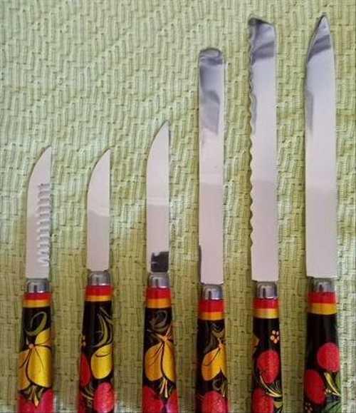 Набор кухонных ножей с росписью Хохлома, винтаж