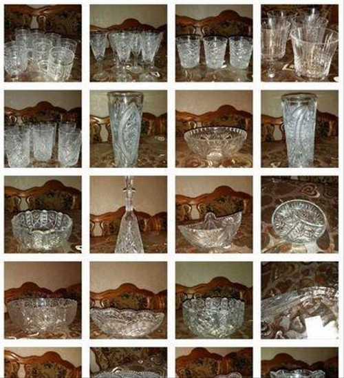 Хрустальные фужеры бокалы стаканы вазы рог графин