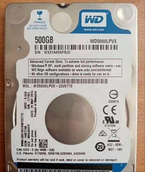 Жёсткий диск WD Blue WD5000lpvx 500гб 2.5"