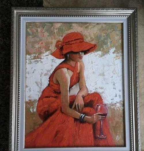 Картина «Дама в красном» холст масло 30х24
