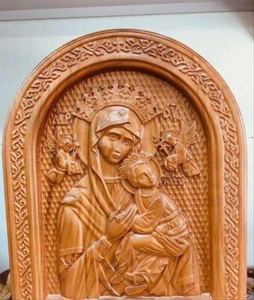 Икона деревянная резная Божия Матерь