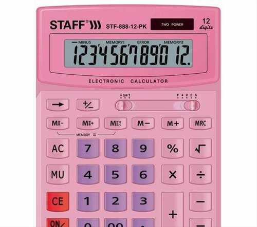 Калькулятор Staff настольный (200*150 мм) 12 разрядов, двойное питание, розовый (250452)