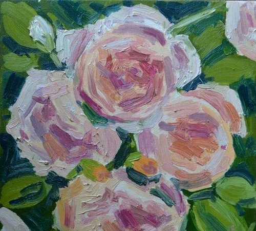 Картина маслом на холсте цветы розовые розы