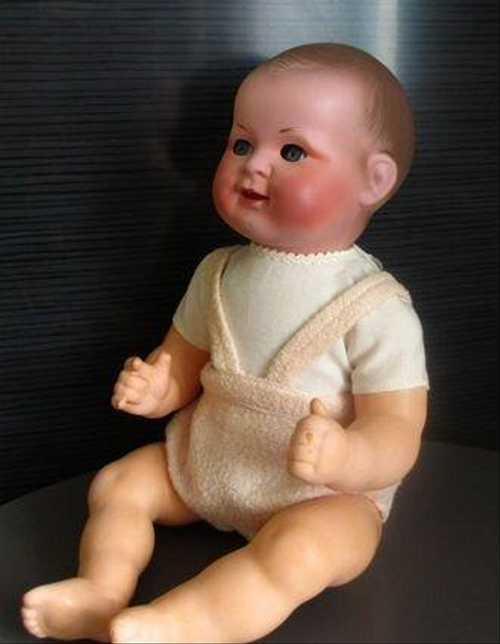 Кукла винтажная с пищалкой, композит, Германия