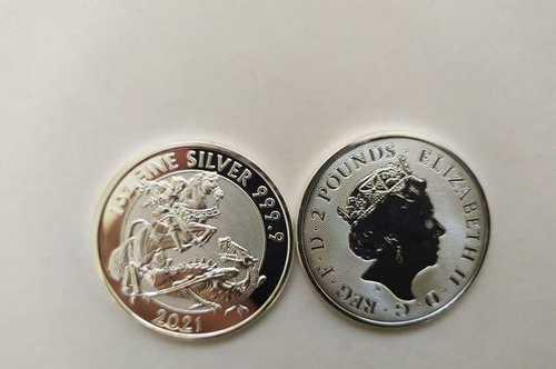 Великобритания 2 фунта серебро Св.Георгий и Дракон