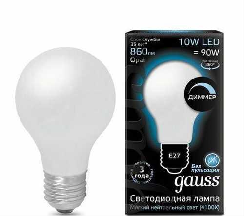 Лампа Gauss LED Filament A60 opal dimmable E27 10W 860lm 4100К 1/10/40
