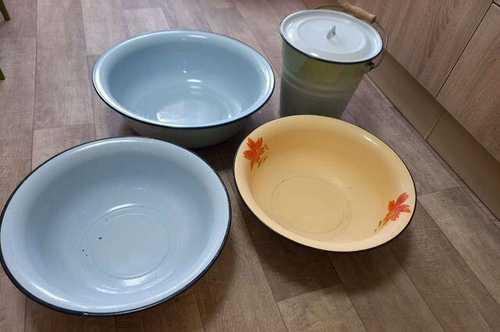 Эмалированная посуда СССР: кастрюли,миски,тазы,вед