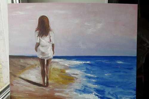 Картина маслом "Девушка у моря"