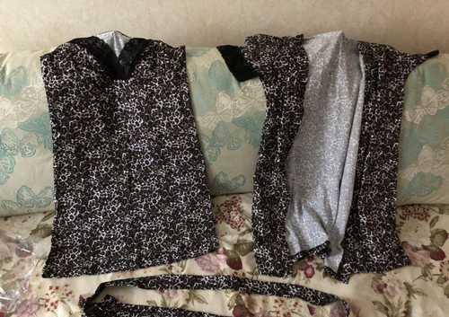 Женский комплект халат с поясом+сорочка новая 48р