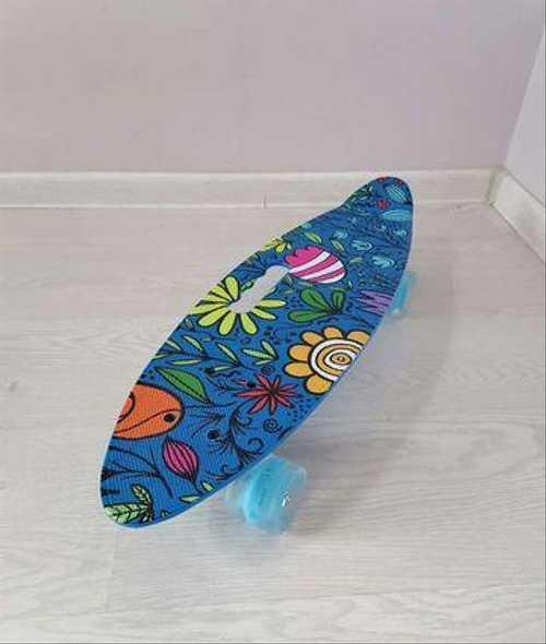 Пластиковый скейт 60см с ручкой Penny board новый