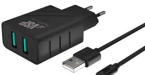 Сзу адаптер 2 USB 2.4A + Дата-кабель Micro USB 2А