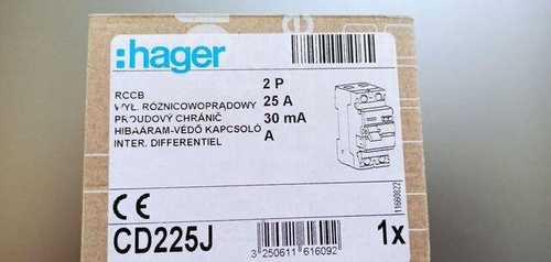 Узо hager CD225J тип А 25А 30мА 2Р франция