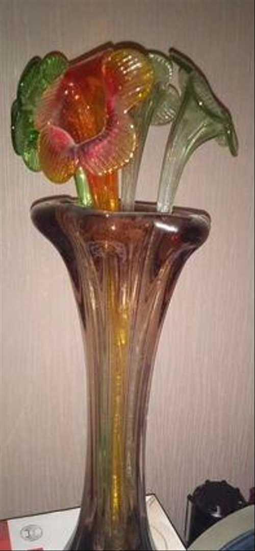 Букет цветы " цветок " - 4 шт цветное стекло СССР