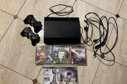 Sony PS3 super slim + 5 игр + 2 hdmi кабеля + 2дж