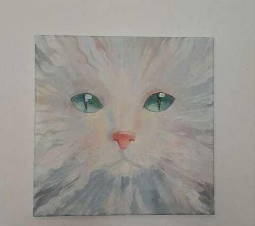 Картина маслом на холсте "Пушистая кошка"