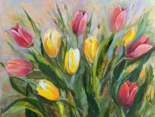 Картина маслом Весенний букет тюльпанов