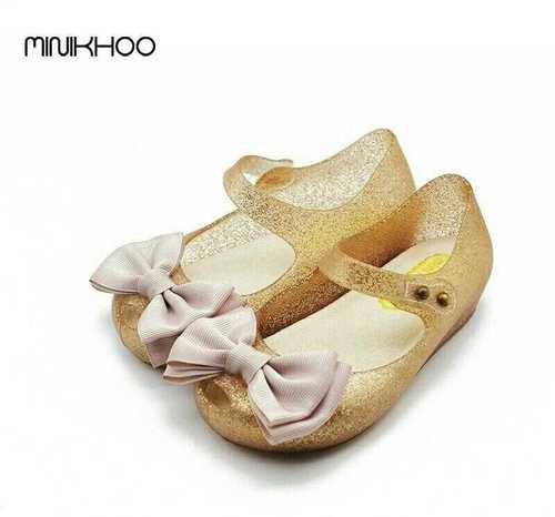 Туфли mini melissa золотые с бантиком 18 см