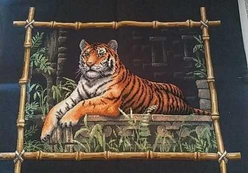 Картина вышивка крестом. Тигр, коты, Цветы